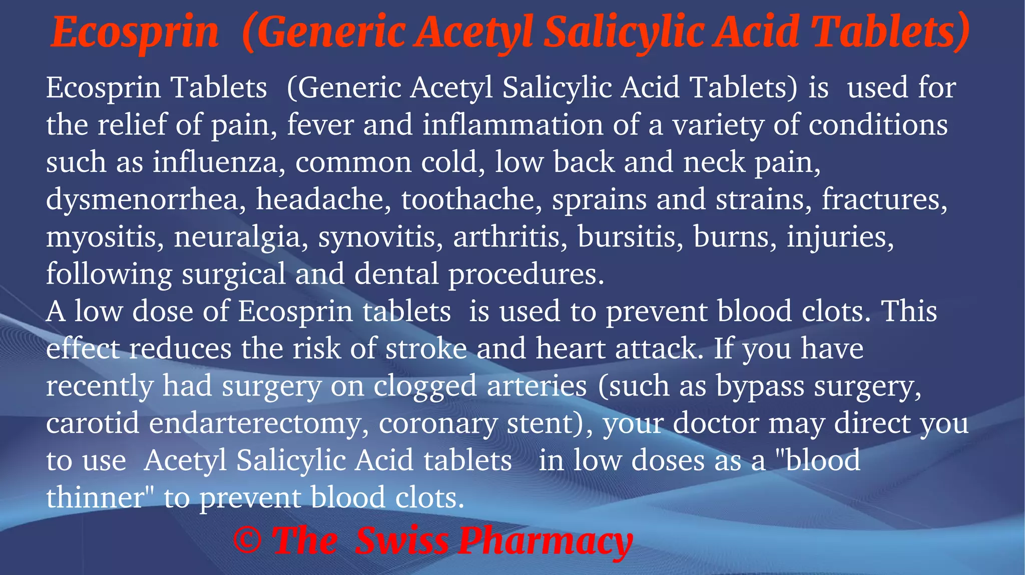 Ecosprin (Generic Acetyl Salicylic Acid Tablets) | PDF
