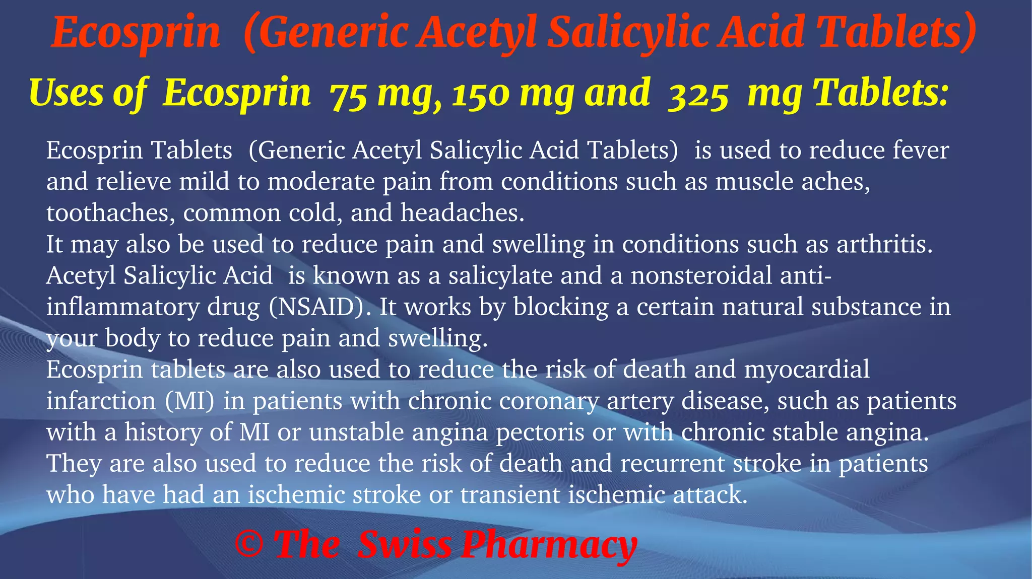 Ecosprin (Generic Acetyl Salicylic Acid Tablets) | PDF