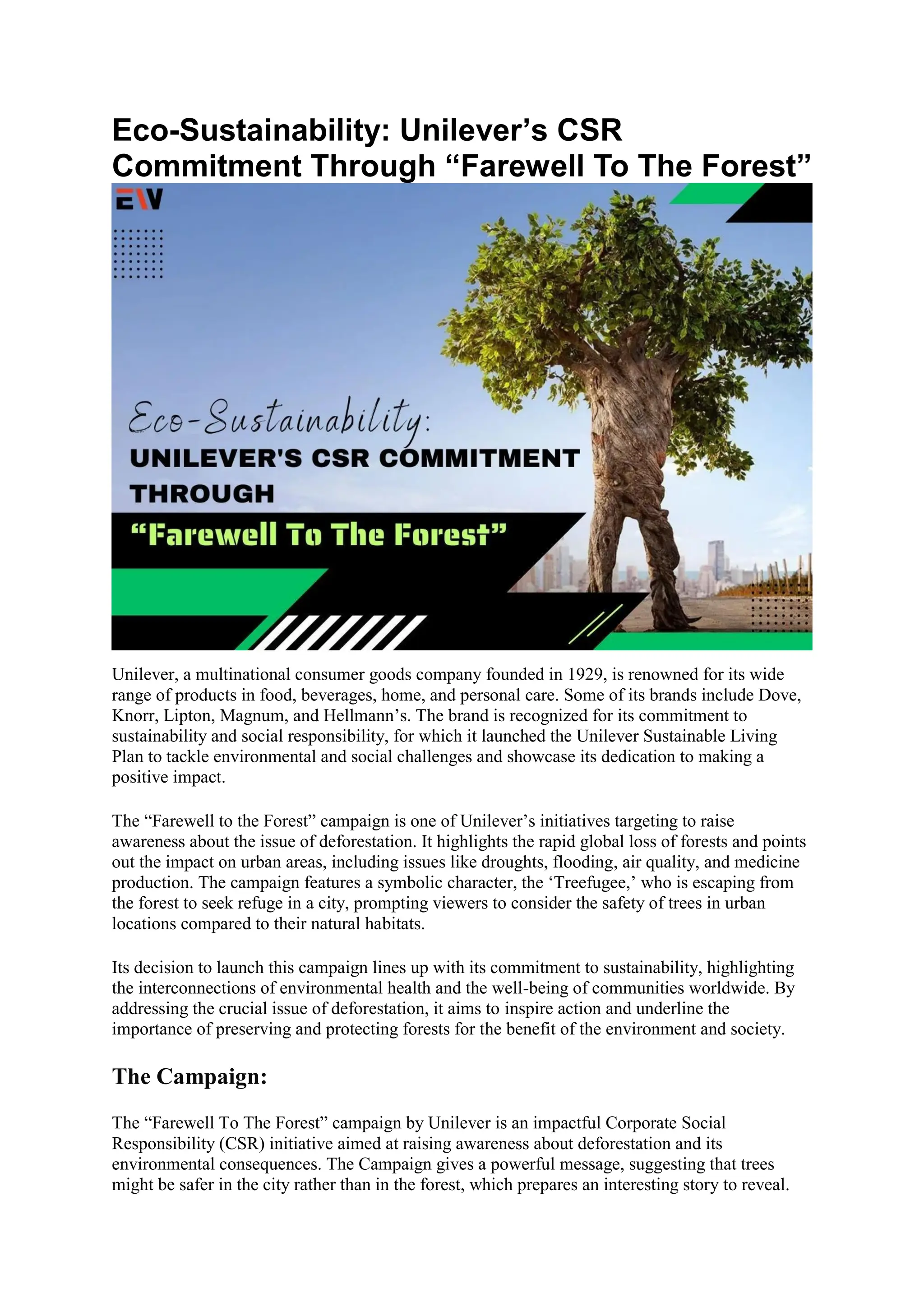 Farewell To The Forest: Unilever's CSR Commitment | Enterprise Wired | PDF