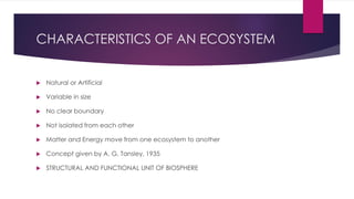 A slideshow on the meaning, types and components of an Ecosystem. | PDF