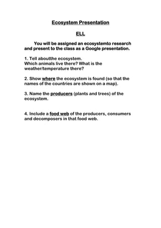 Ecosystem presentation assignment esl | DOCX | Geography | Science