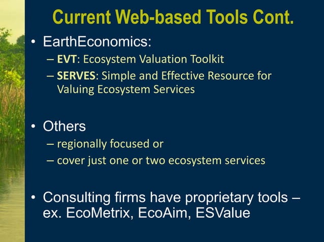 Ecosystem Service Valuation winslow | PPT