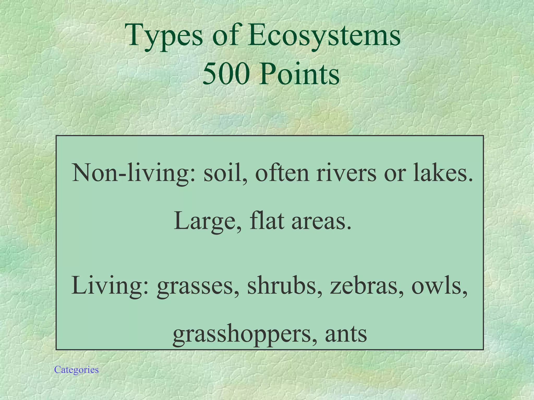 Ecosystems jeopardy game | PPT | Geography | Science