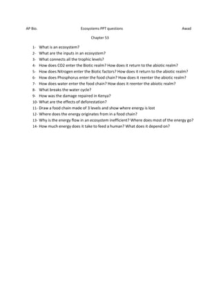 Ecosystems ppt questions | DOCX