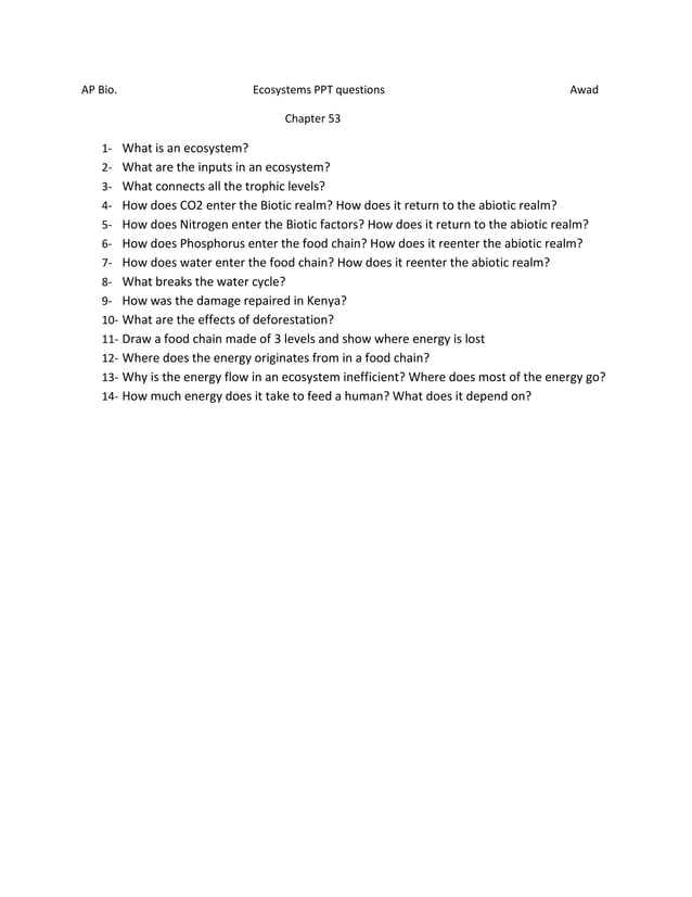 Ecosystems ppt questions | DOCX