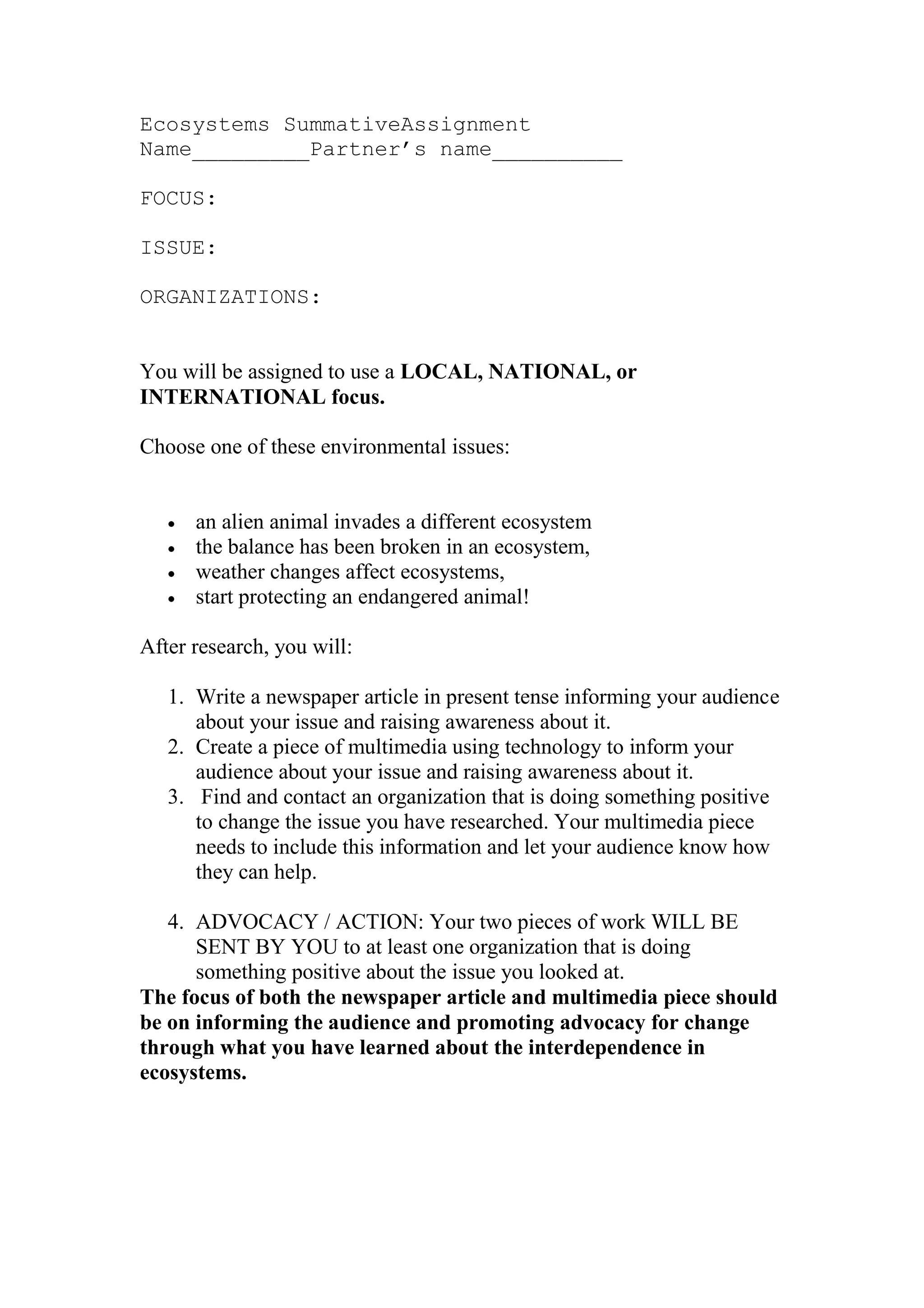 Ecosystems summative assignment formative 2013 | DOCX | Environment ...