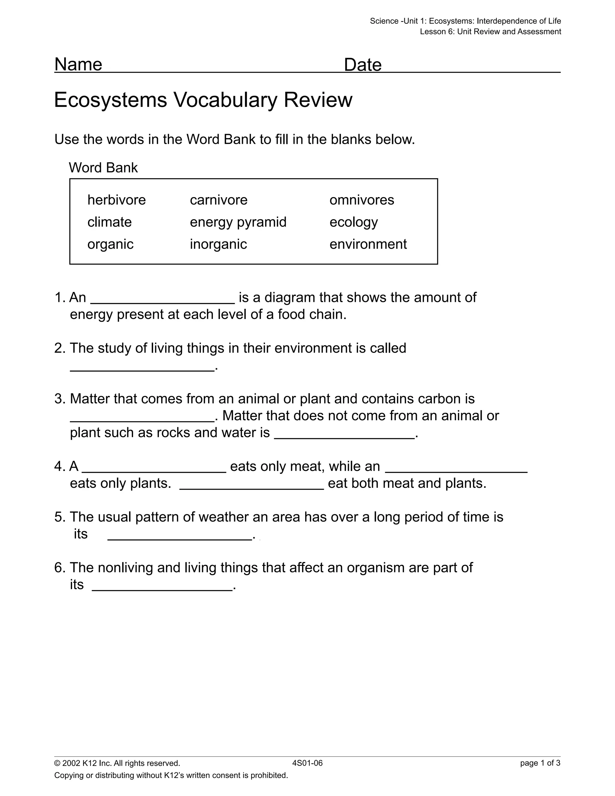 Ecosystem vocabulary | PDF