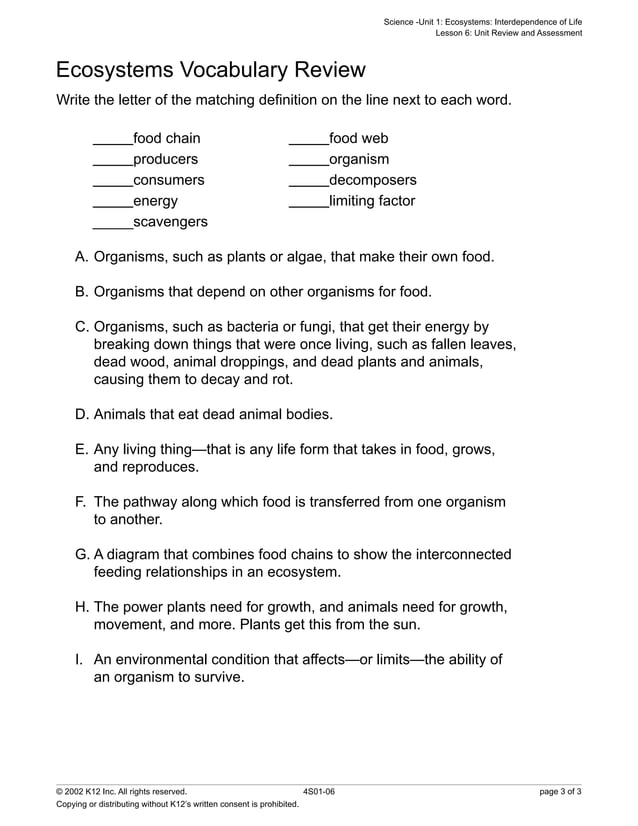 Ecosystem vocabulary | PDF | Biological Sciences | Science
