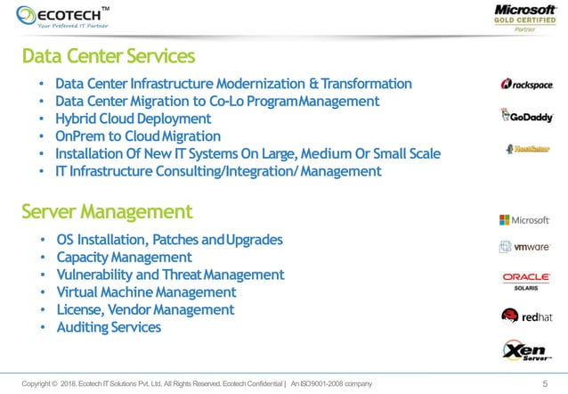 Ecotech Infra Management Services For Enterprises | PPTX | Cloud Computing | Internet