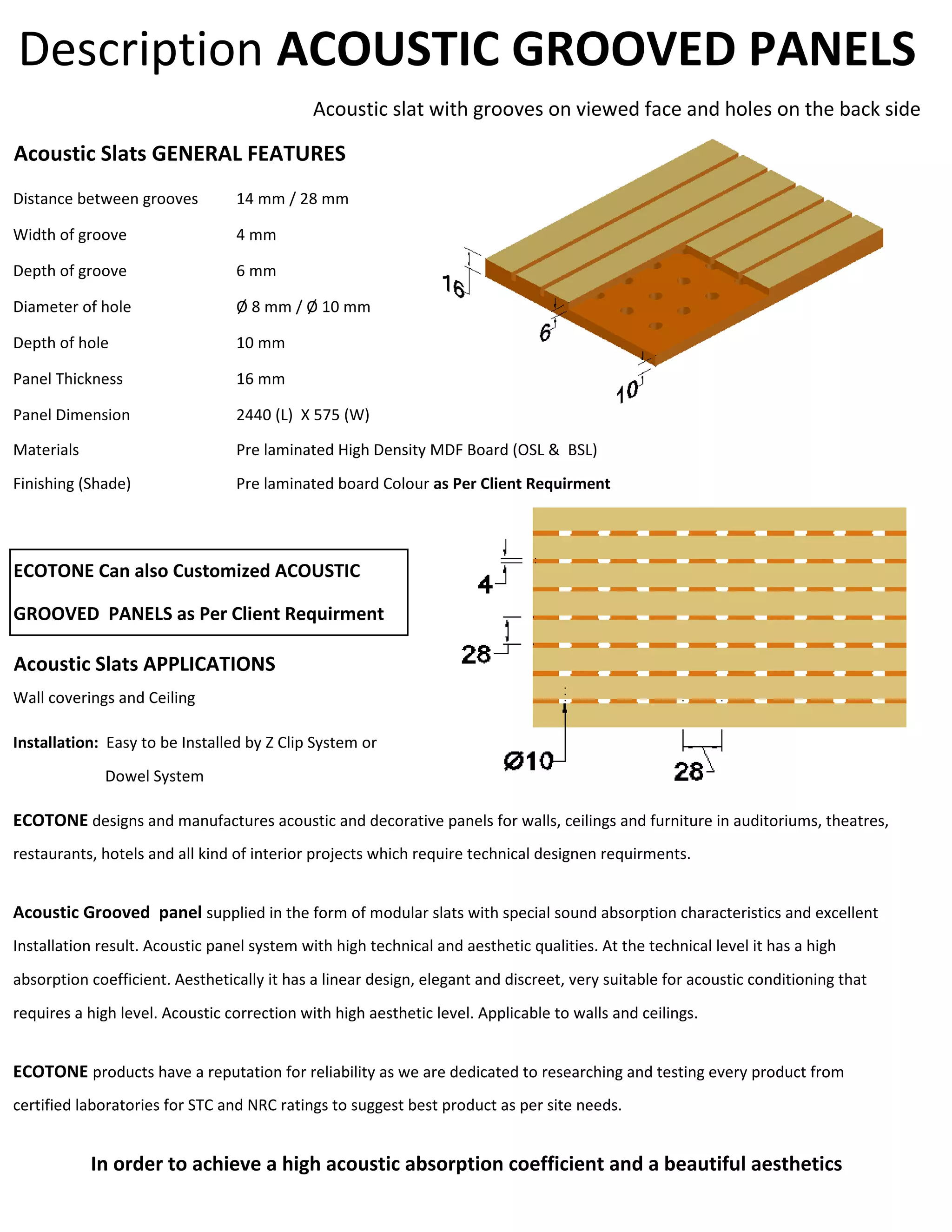 Ecotone Grooved Panels and Acoustical Ceiling Tiles | PDF
