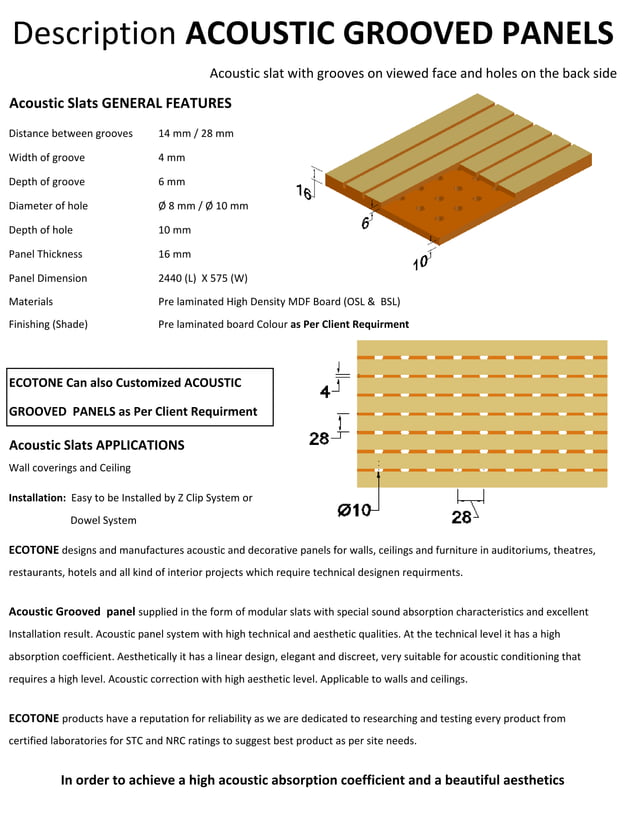Ecotone Grooved Panels and Acoustical Ceiling Tiles | PDF