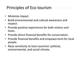 ecotourism benefits and types of ecotourism | PPTX