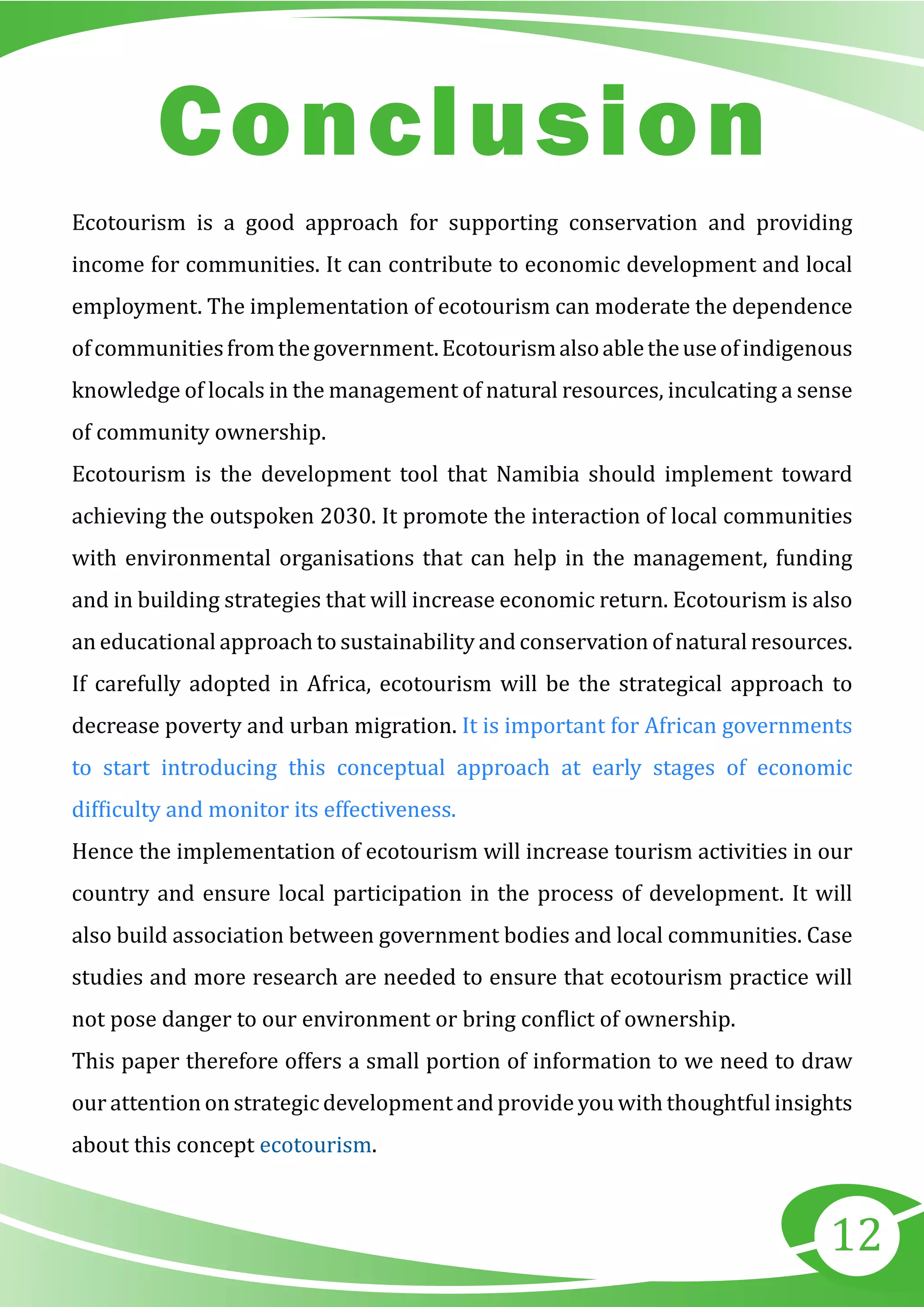 Ecotourism (Toward Namibia 2030) | PDF