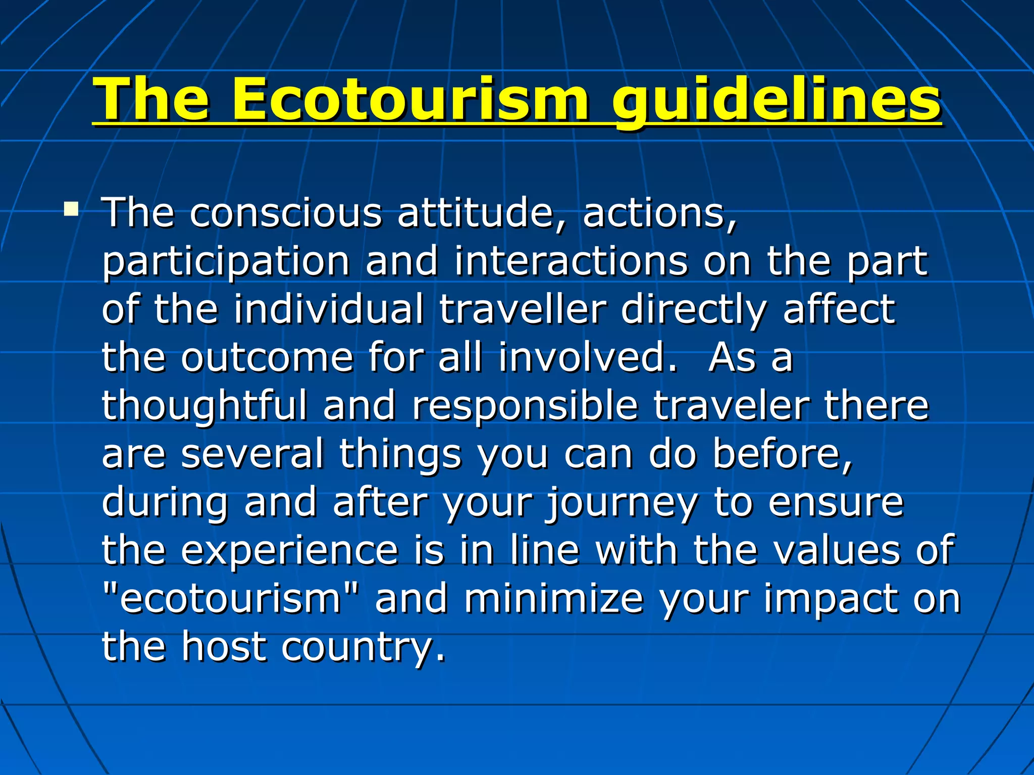 Ecotourism & sustainable tourism pp satish menon | PPT