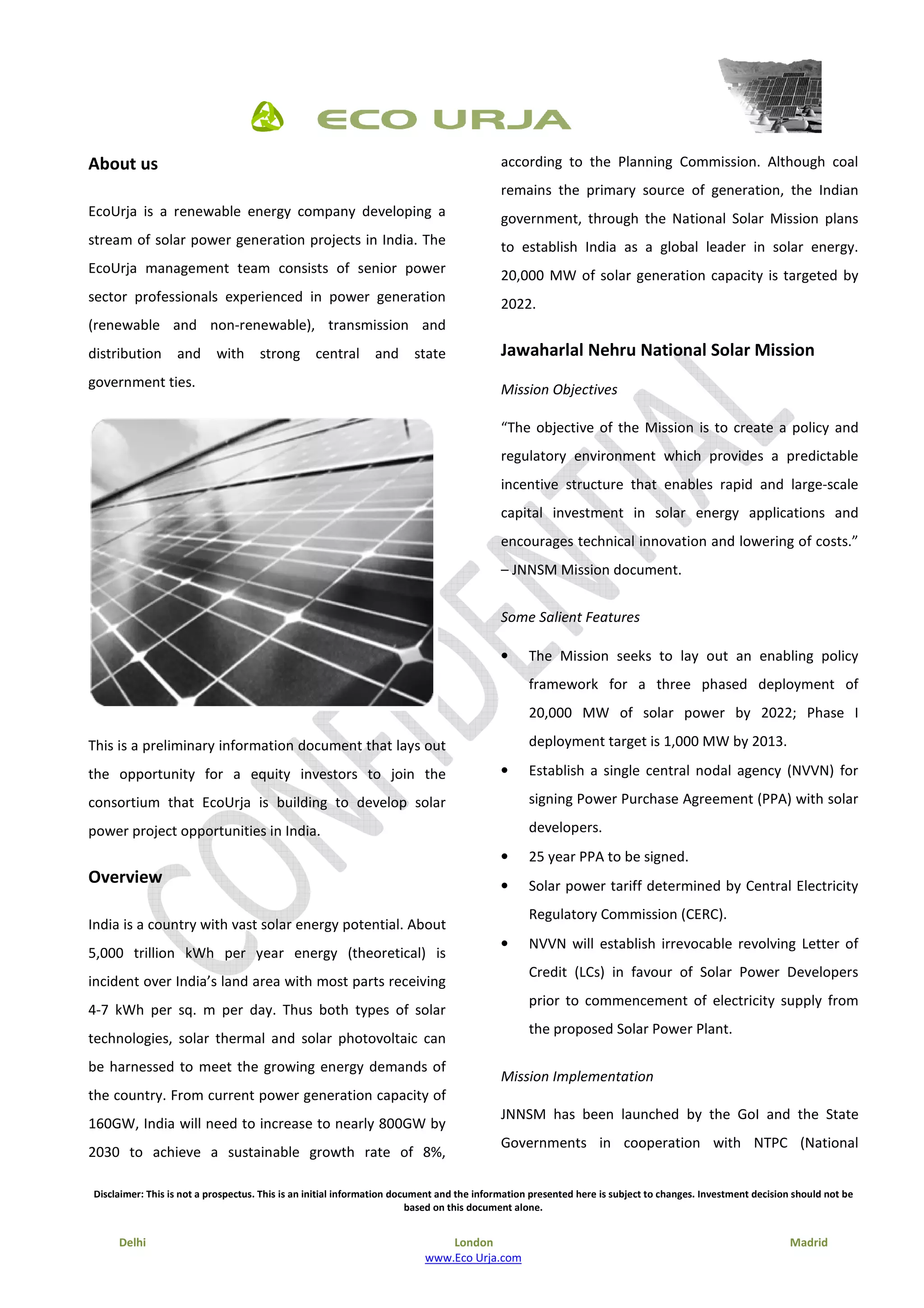 Eco Urja Solar Solar Opportunity | PDF