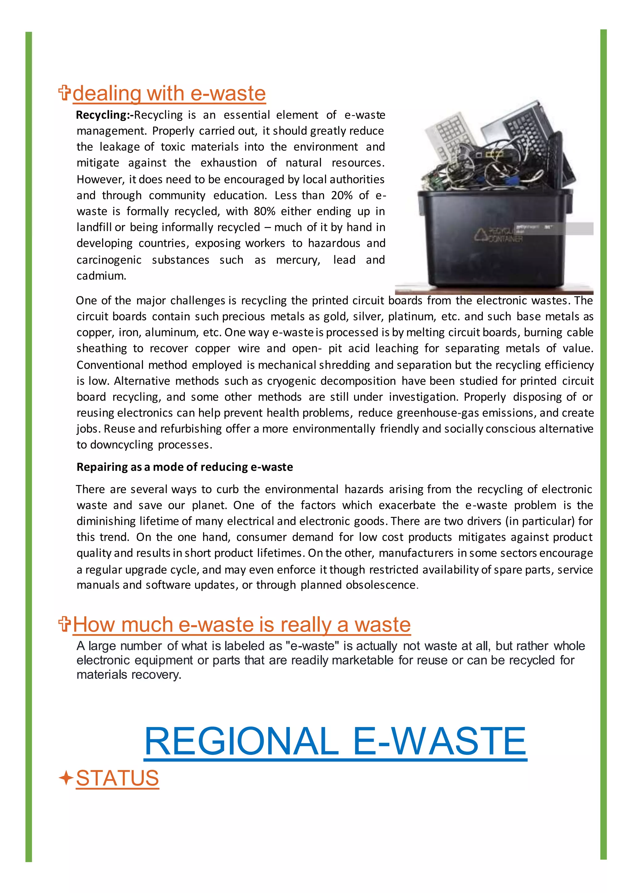 Eco waste project class 11 (THE TOXIC COMPOSITION OF E WASTES AND THEIR ...