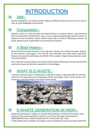 Eco waste project class 11 (THE TOXIC COMPOSITION OF E WASTES AND THEIR ...