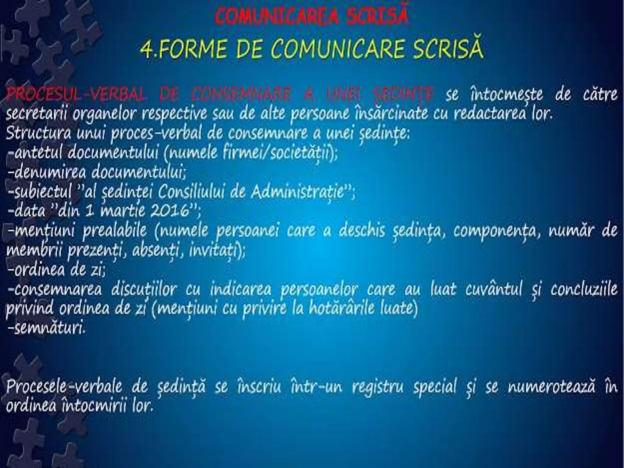 Forme de comunicare scrisa - Proces verbal | PPTX