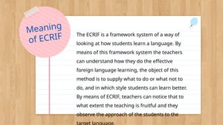 Ecrif Framework to lesson planning English language | PPTX