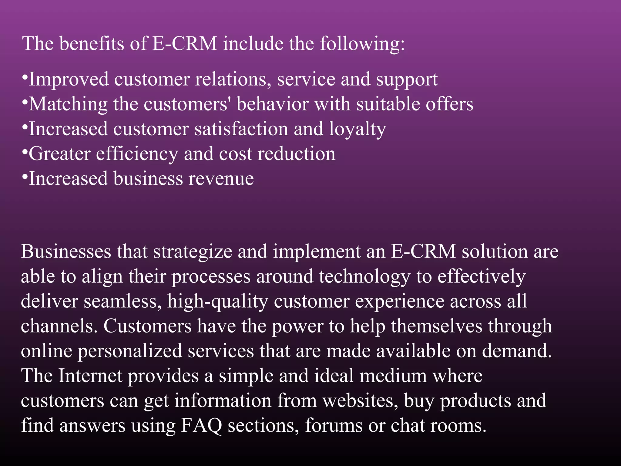 Electronic Customer Relationship Management E Crm Ppt