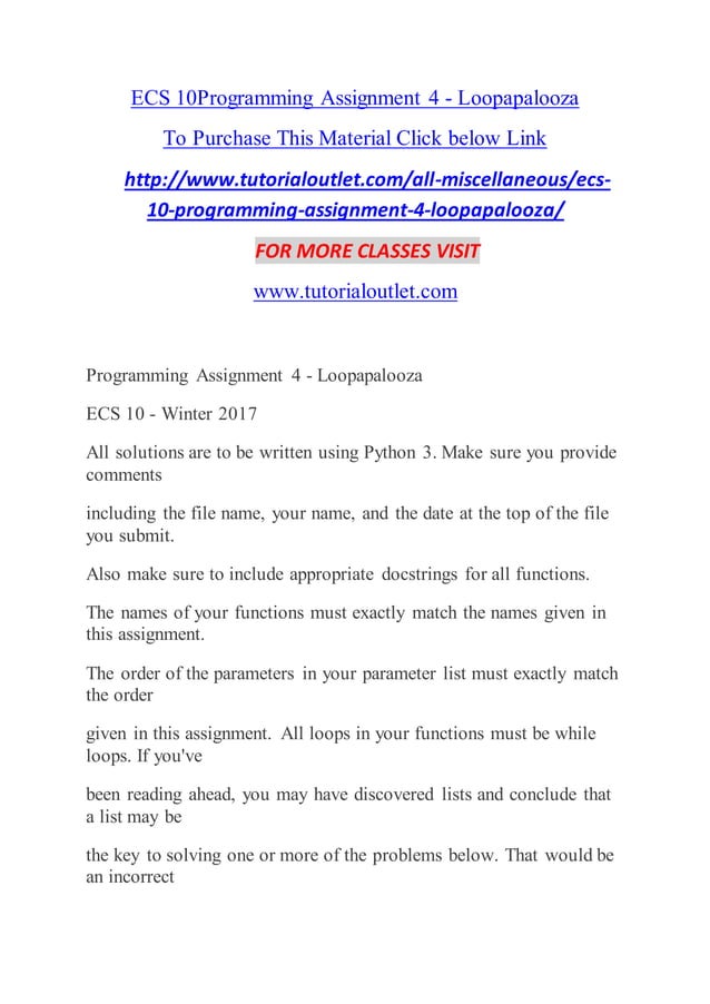 Ecs 10 programming assignment 4 loopapalooza | PDF