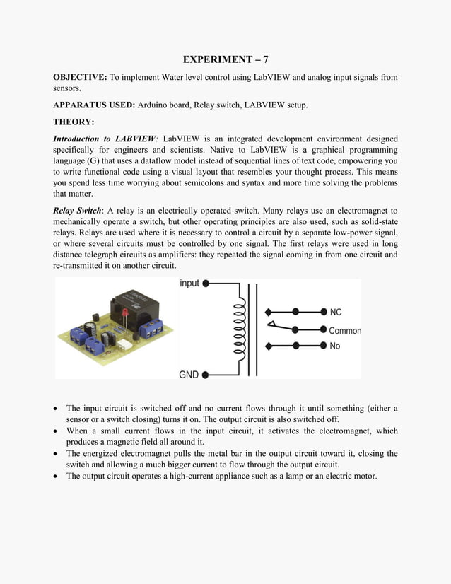 To implement Water level control using LabVIEW and analog input signals from sensors | PDF