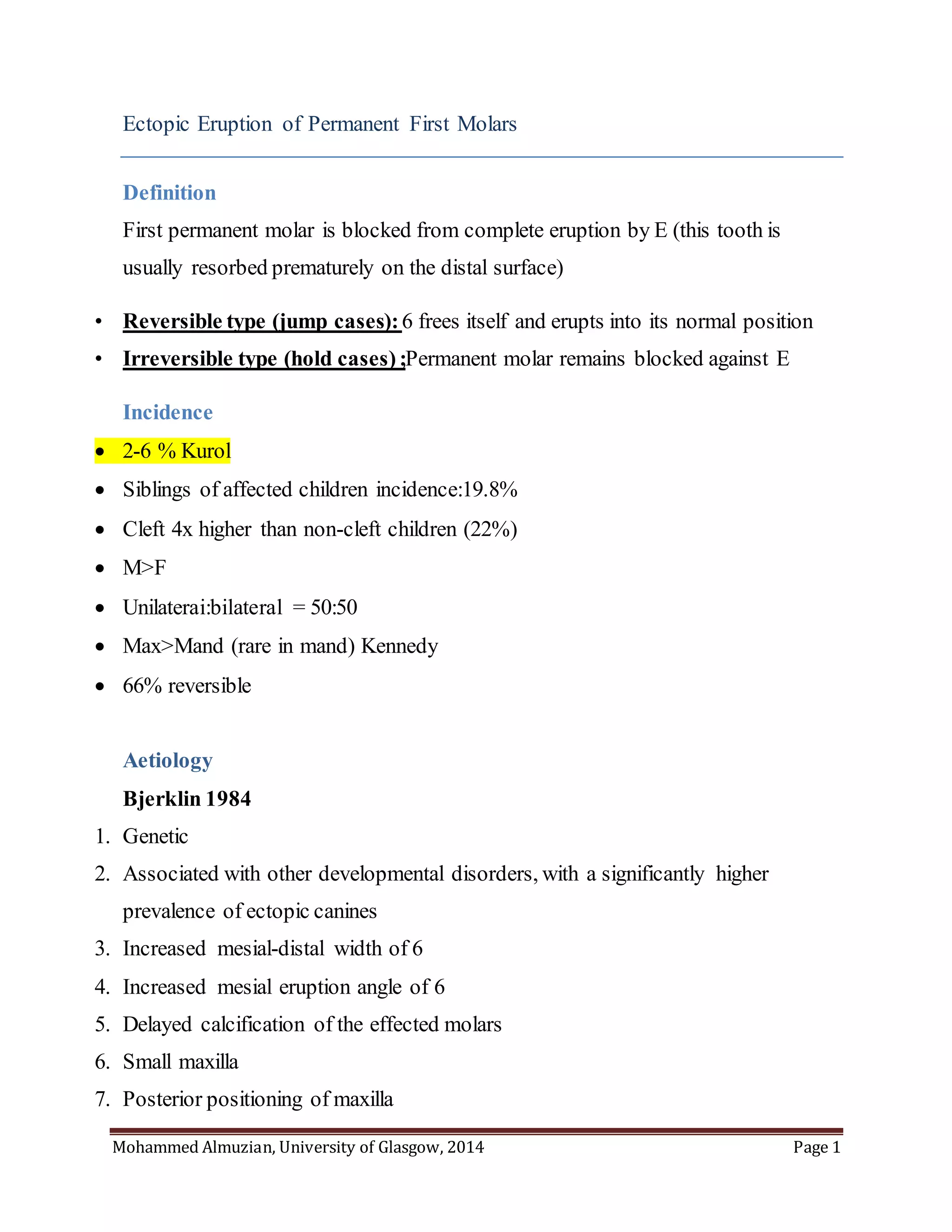 Ectopic eruption of permanent first molars / for orthodontists by ...