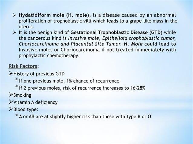 Ectopic pregnancy,Fibroid,Gestational Trophoblastic Disease (GTD) | PPT