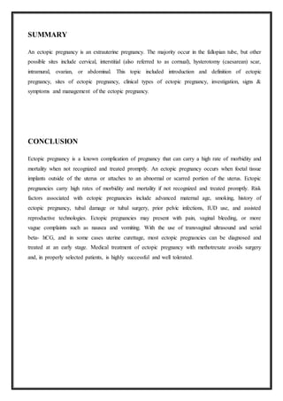 Ectopic Pregnancy - Obstetrical & Gynaecological Nursing | DOCX