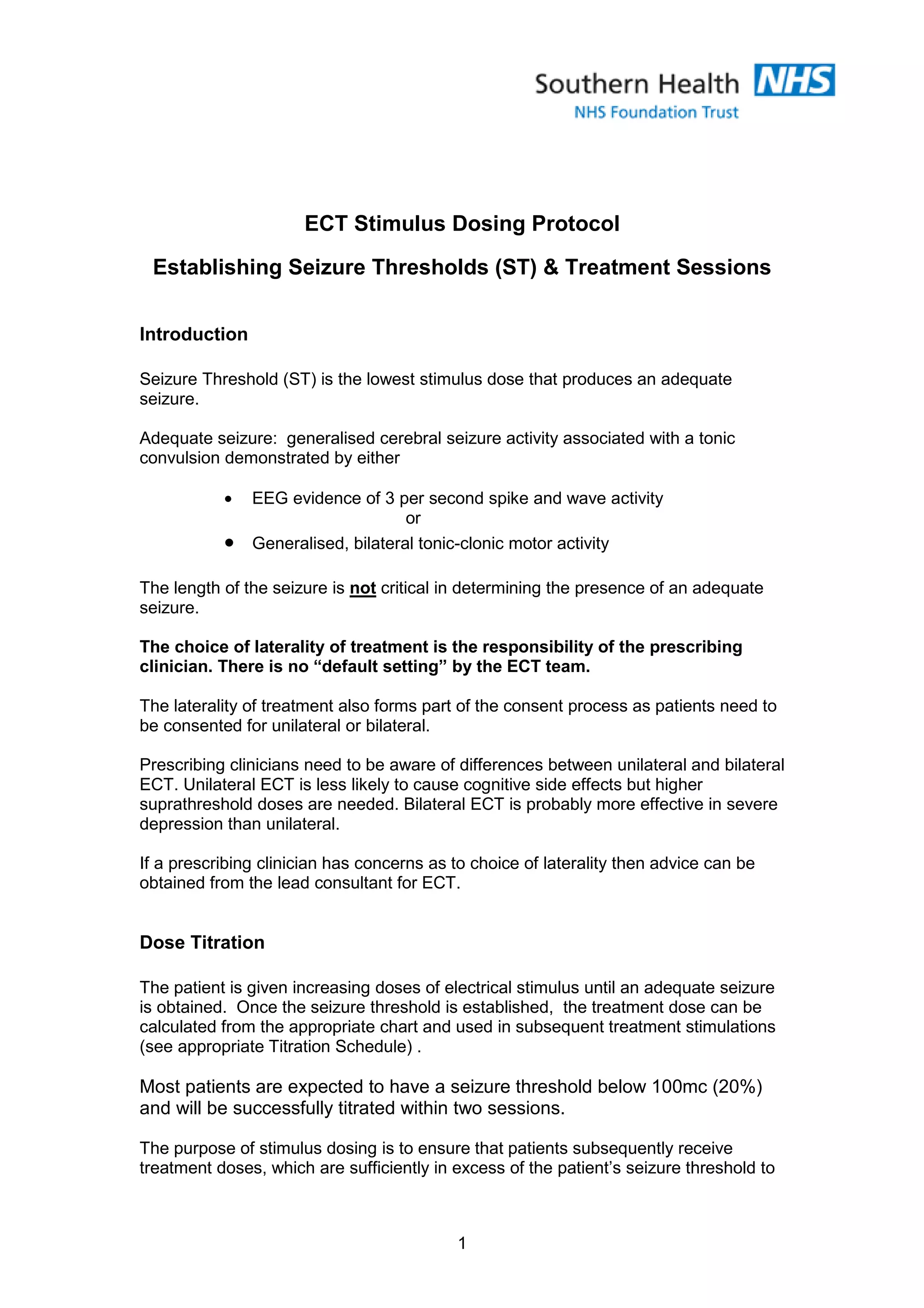 Ect stimulus dosing protocol | PDF