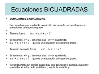 ECUACIONES BICUADRADAS | PPT