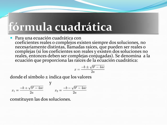 Ecuaciones cuadráticas por formula general | PPT