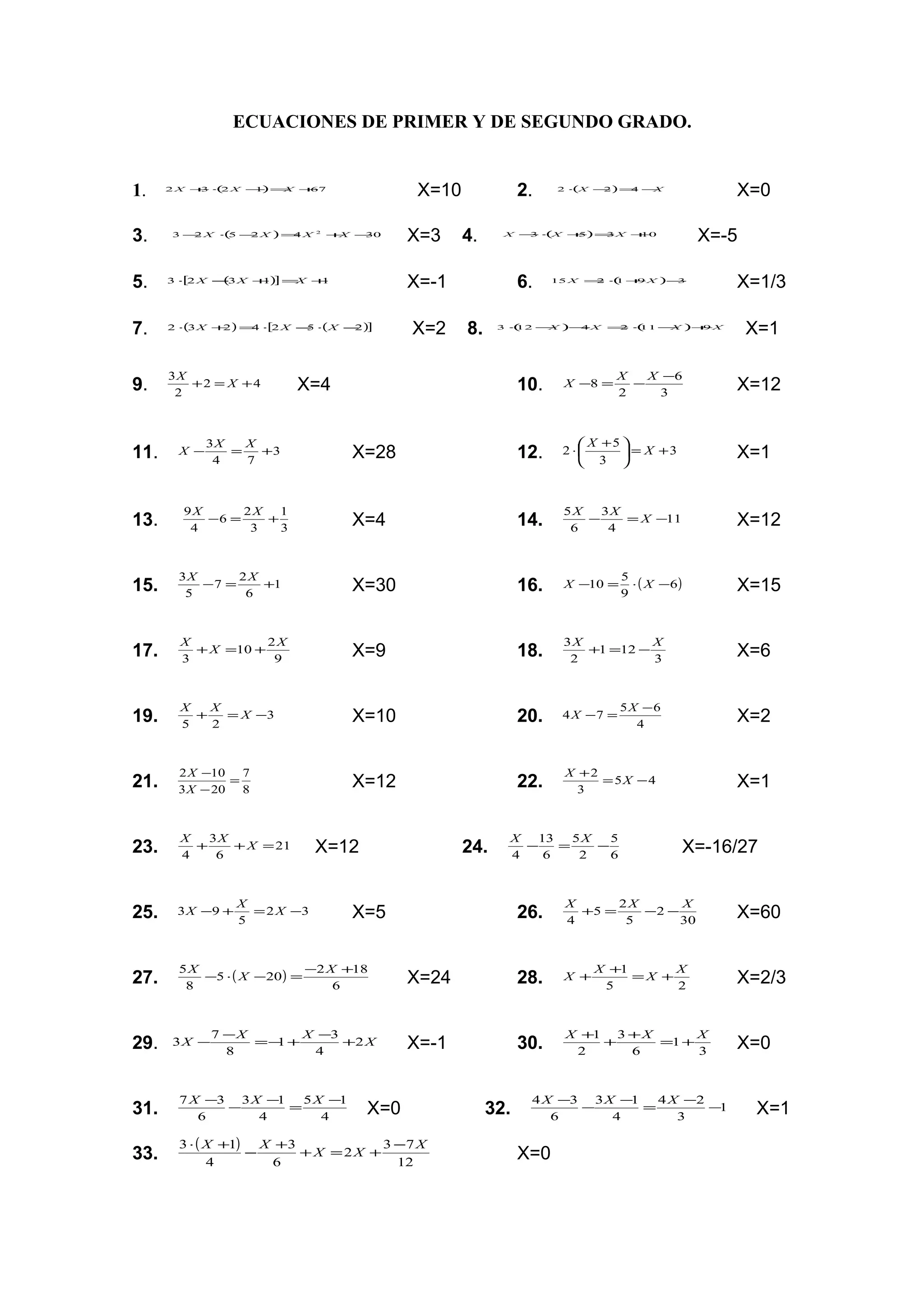 Ecuaciones de primer y de segundo grado | DOC