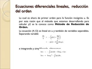 Ecuaciones Diferenciales Lineales Reduccion De Orden | PPT