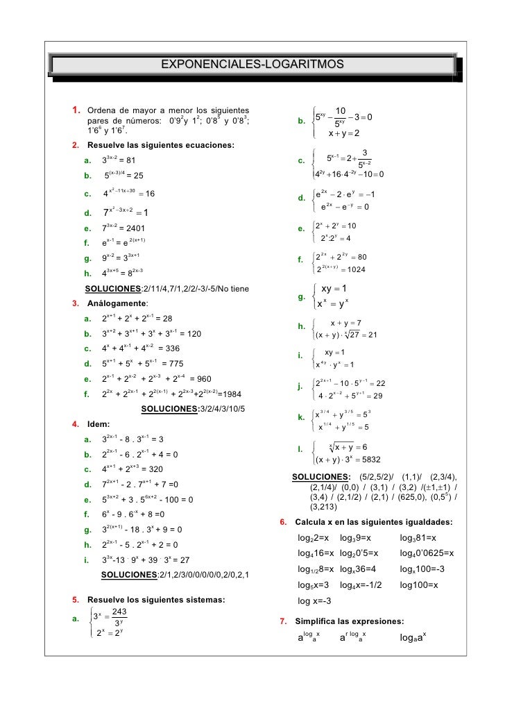 Ecuaciones Exponenciales Y Logarítmicas 1ºbach Ccss
