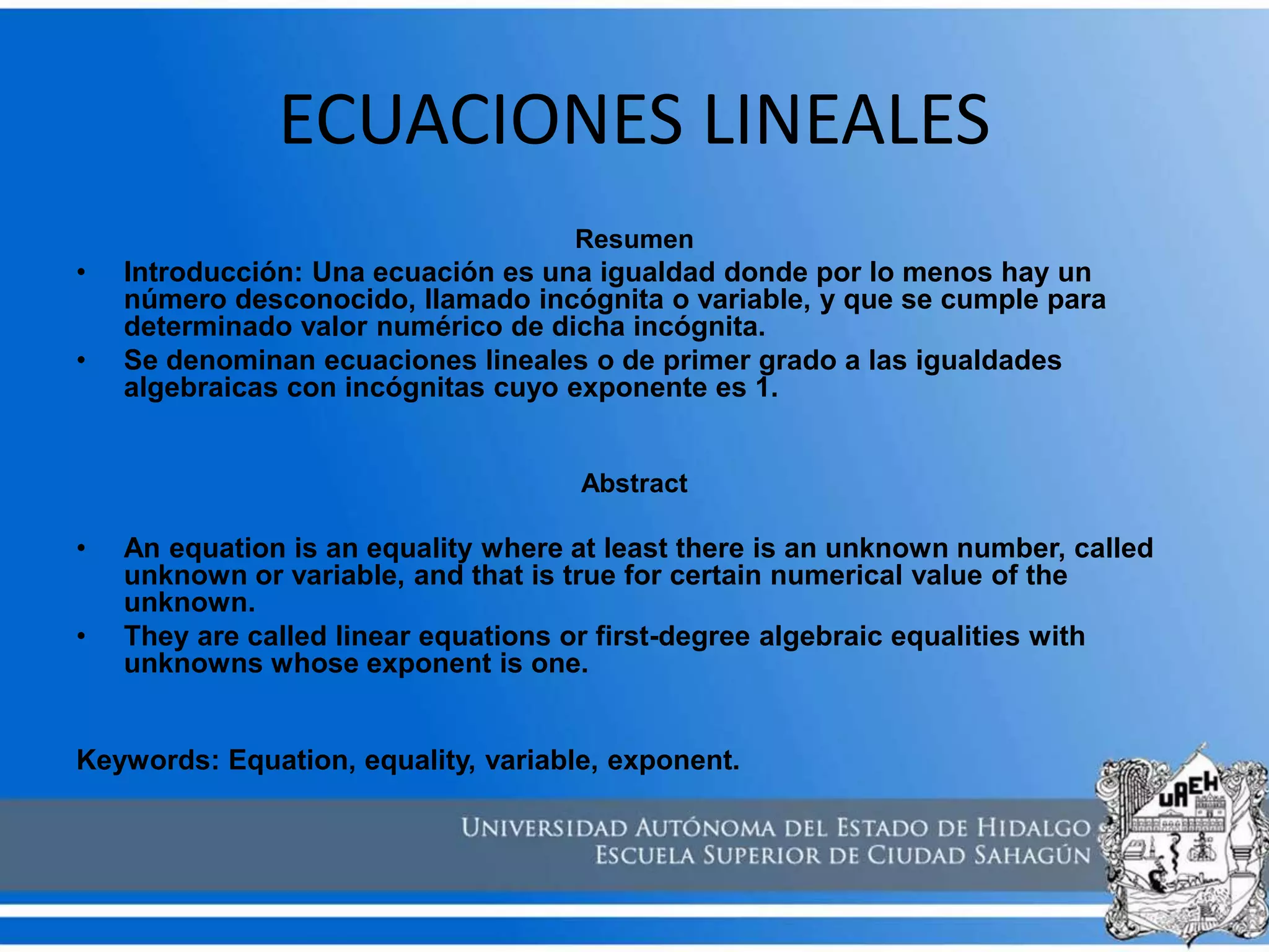 Ecuaciones lineales | PPT | Descarga Gratuita