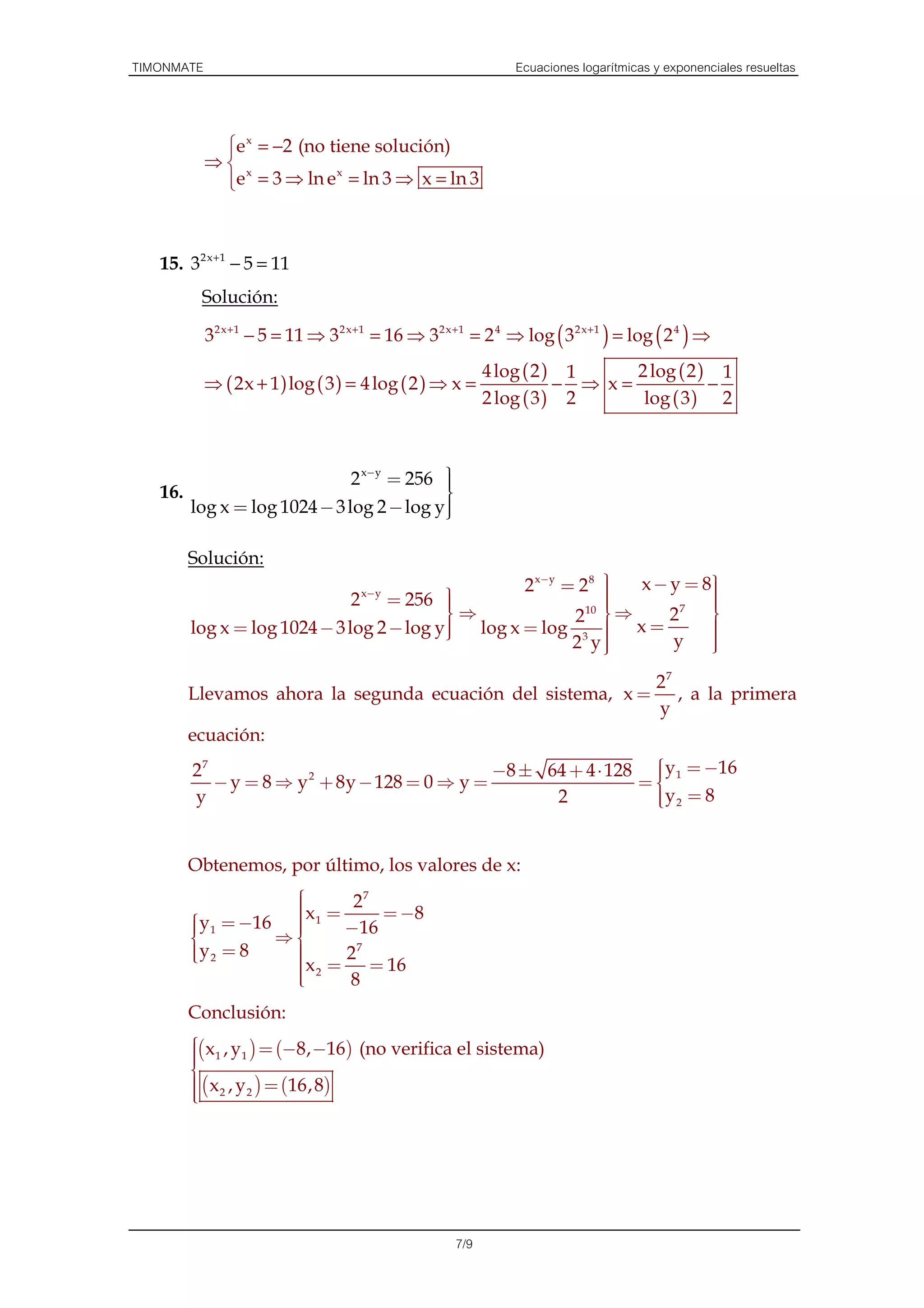 Ecuaciones logaritmicas y_exponenciales_resueltos | PDF