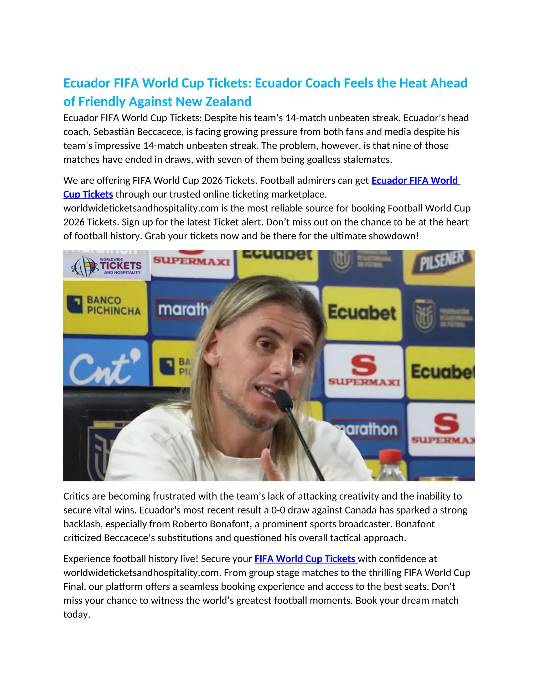 Ecuador FIFA World Cup Tickets Ecuador Coach Feels the Heat Ahead of ...