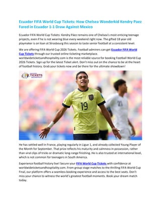 Ecuador FIFA World Cup Tickets How Chelsea Wonderkid Kendry Paez Fared ...