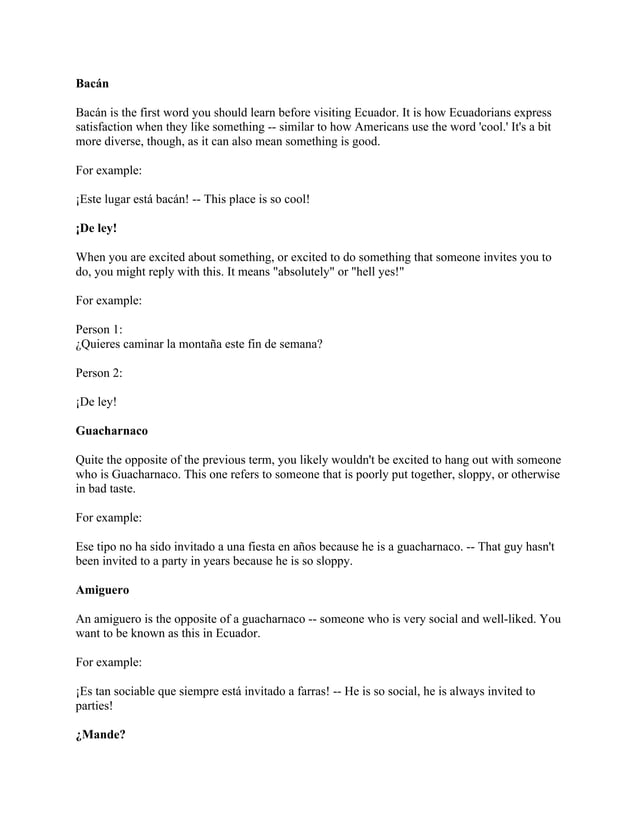 Ecuadorian Slang Terms | PDF | Food & Drink