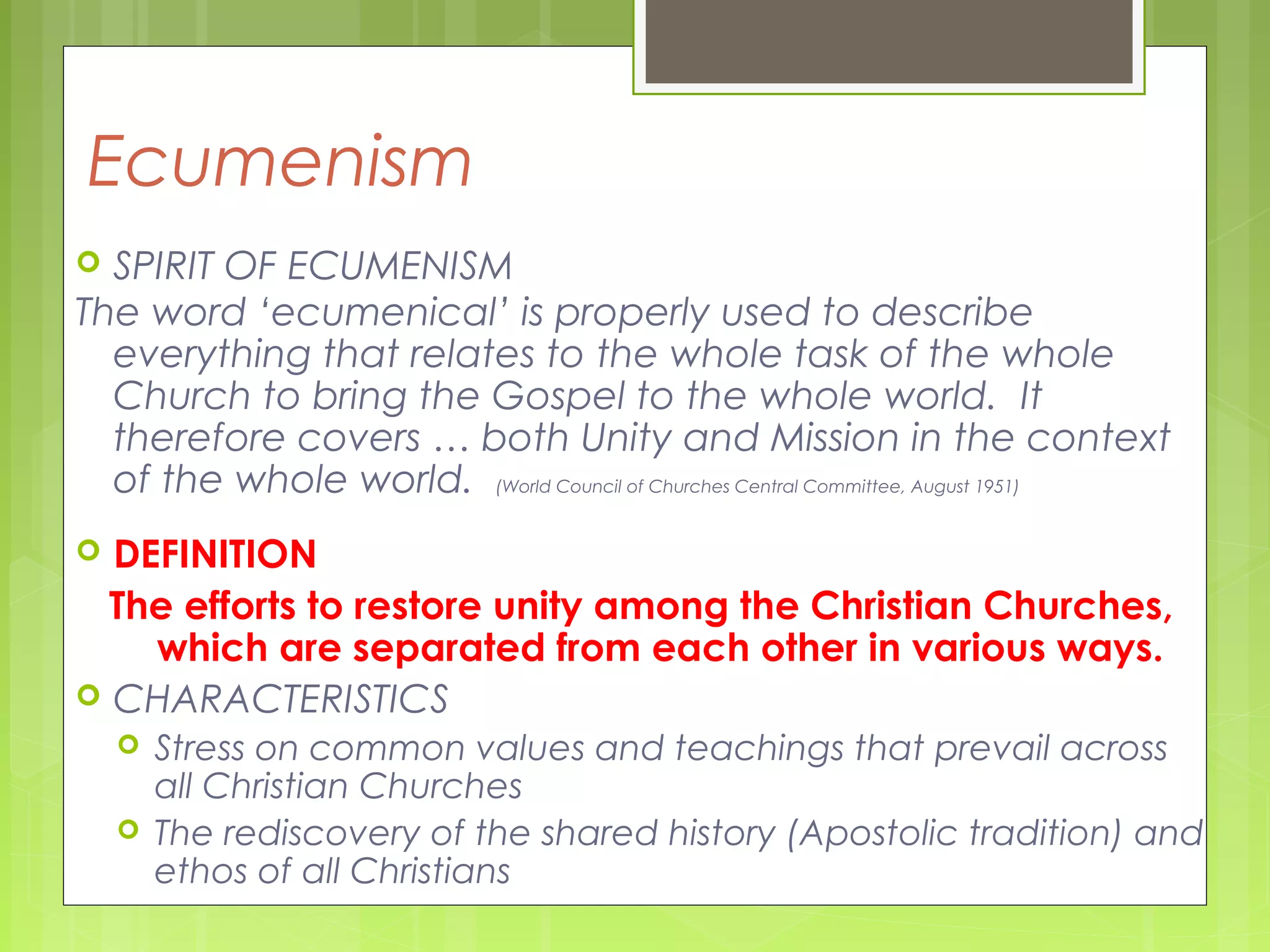Ecumenism examples and impact | PPT | Christianity | Religion ...