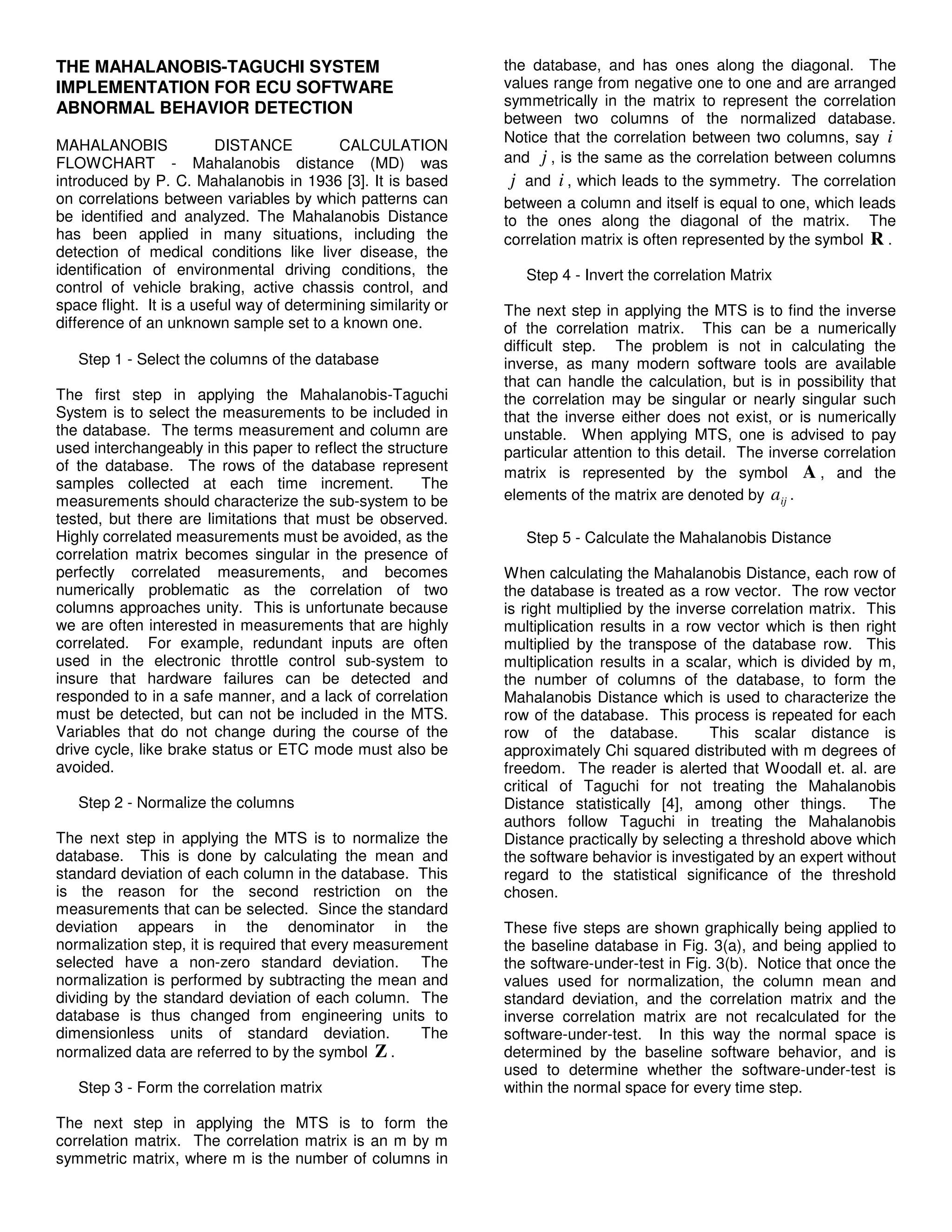 ECU software abnormal behavior detection based on Mahalanobis taguchi technique | PDF