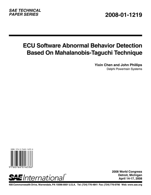 ECU software abnormal behavior detection based on Mahalanobis taguchi technique | PDF