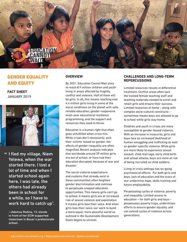 Education Cannot Wait Gender Factsheet | PDF