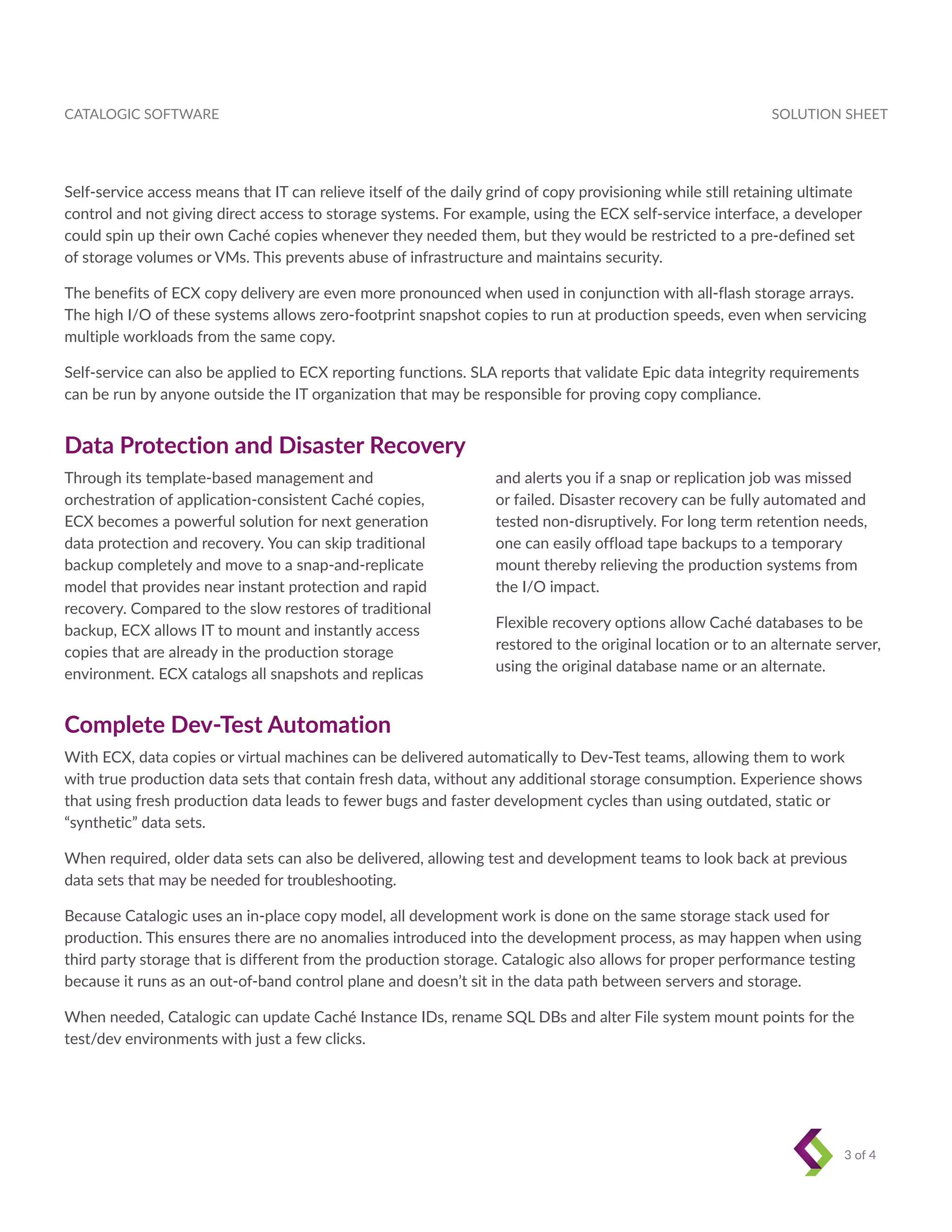 Catalogic ECX: Copy Data Management for InterSystems Caché and Epic EHR | PDF