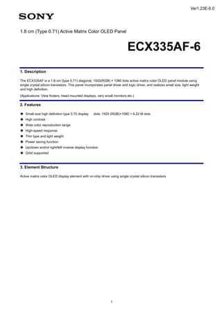 Sony 0.71 Inch Micro OLED Display ECX335AF-6 | PDF