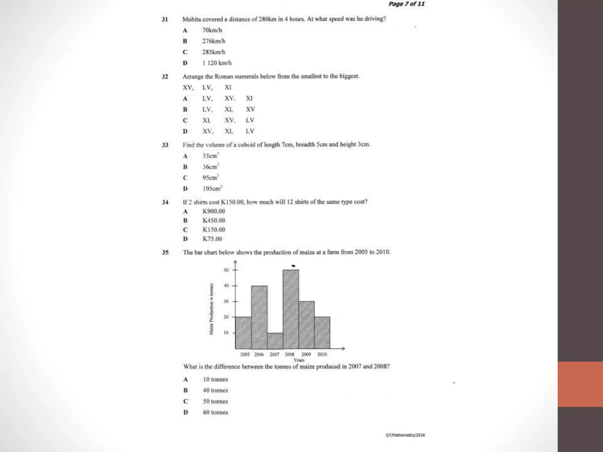 ECZ Grade 7 Maths 2016 Past Paper. | PPTX
