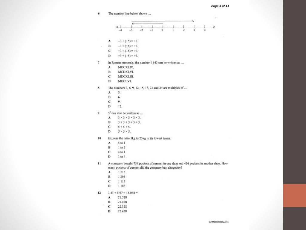 ECZ Grade 7 Maths 2016 Past Paper ECZ Grade 7 Maths 2016 Past Paper
