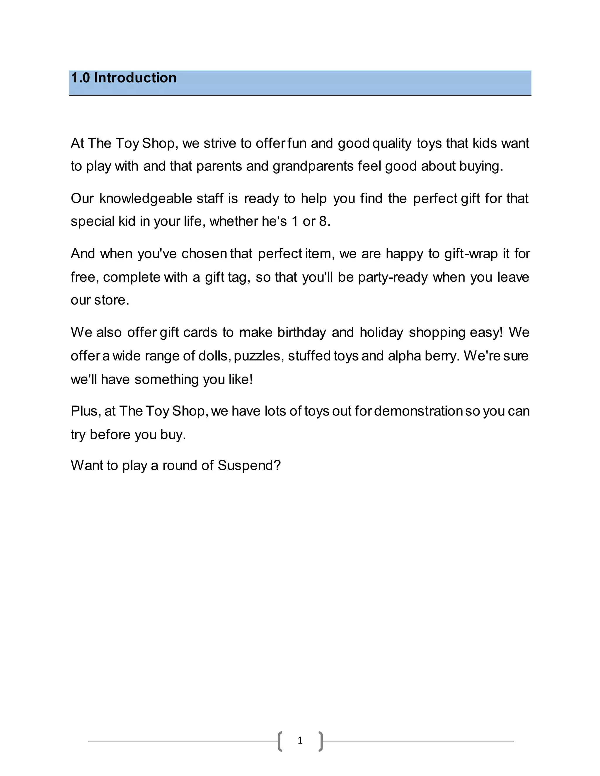 the toy shop business plan | DOCX