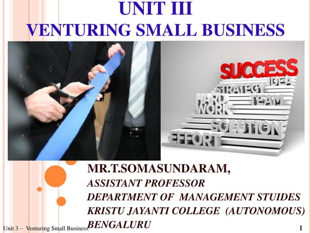 Entrepreneurship development - Venturing Small Business | PPT